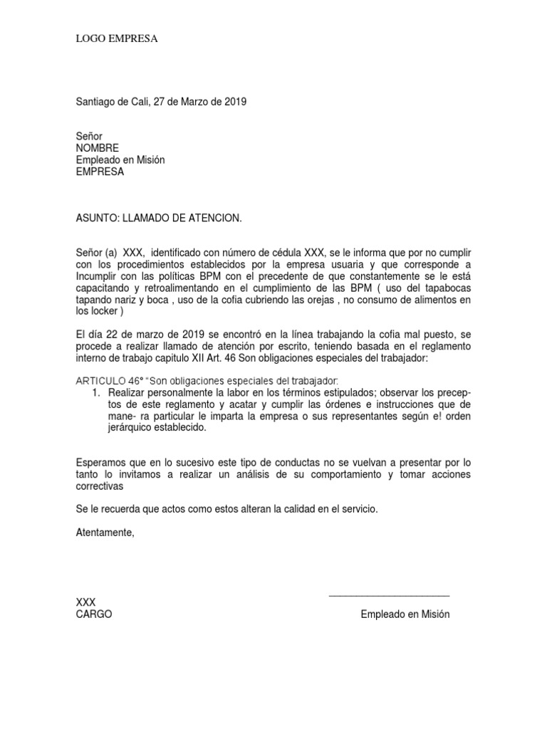 LLAMADO DE ATENCION | Negocios