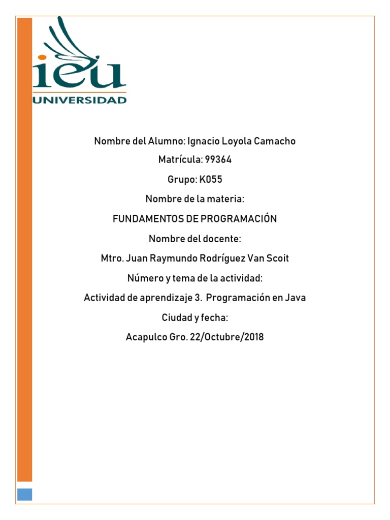 Actividad de Aprendizaje 3. Programación en Java | PDF | Algoritmos | Programa de computadora