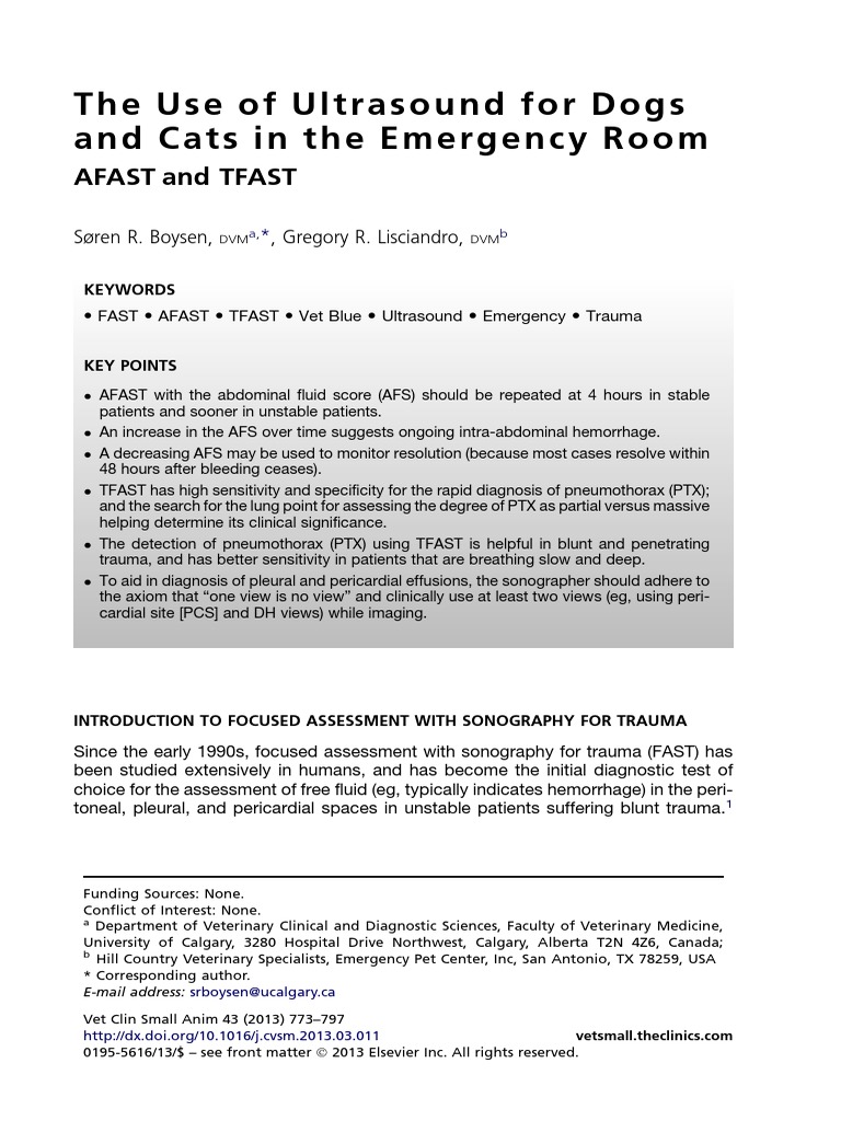 The Use of Ultrasound For Dogs and Cats in The Emergency Room AFAST ...
