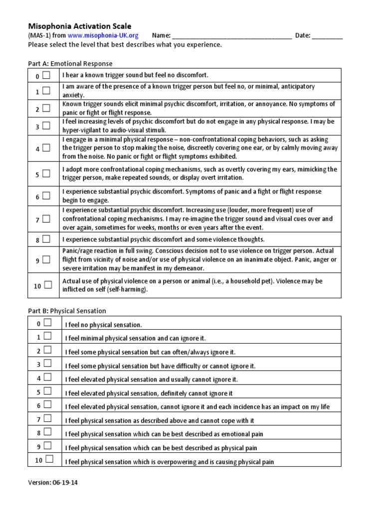 Misophonia Activation Scale 2 | PDF | Coping (Psychology) | Fight Or ...