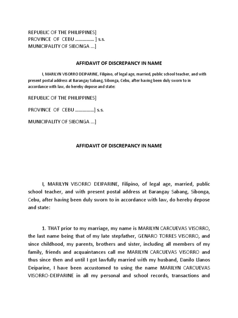 Affidavit of Name Discrepancy | PDF | Affidavit | Birth Certificate