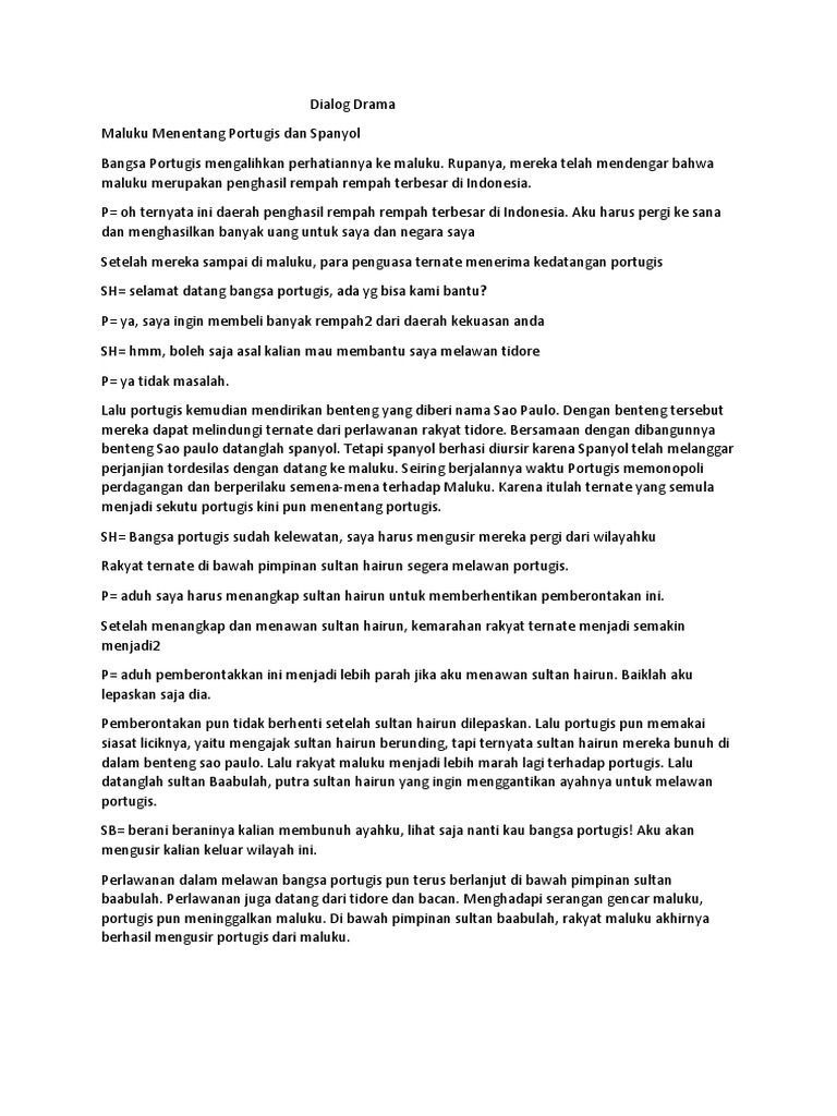 Dialog Drama Rakyat Maluku Melawan Portugis Dan Spanyol | PDF