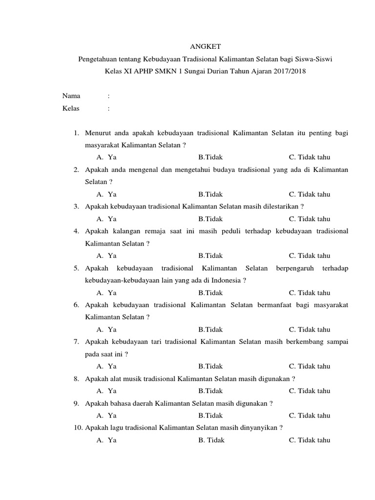 Contoh Angket Karya Tulis Ilmiah | PDF