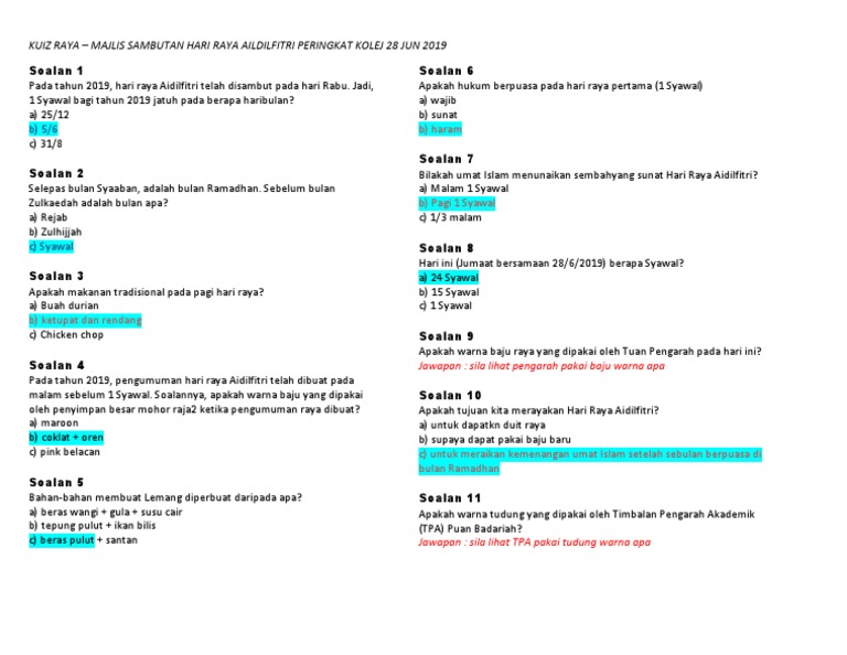 Contoh Kuiz Raya | PDF