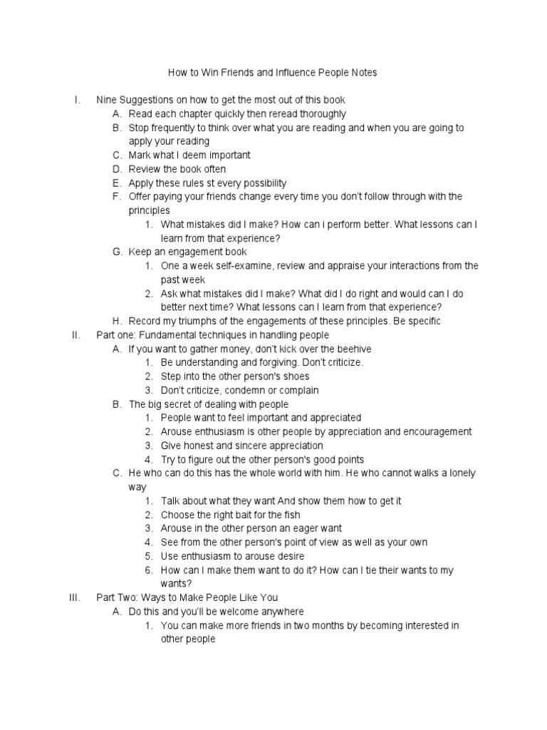 How To Win Friends and Influence People Notes | PDF | Career & Growth ...