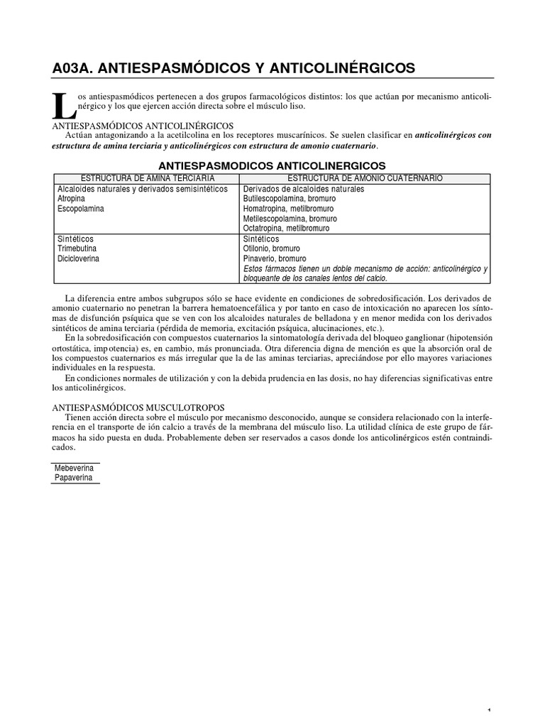 Antiespasmodicos y Anticolinergicos | Descargar gratis PDF | Drogas ...