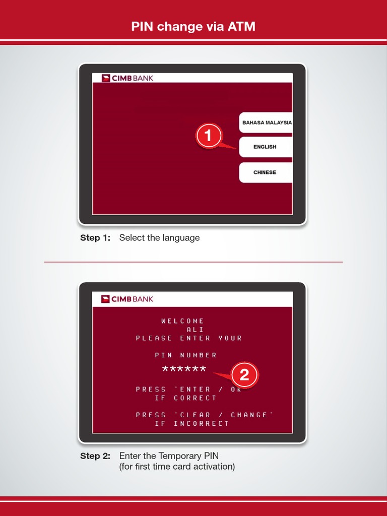 PIN Change Via ATM: Step 1: Select The Language | PDF