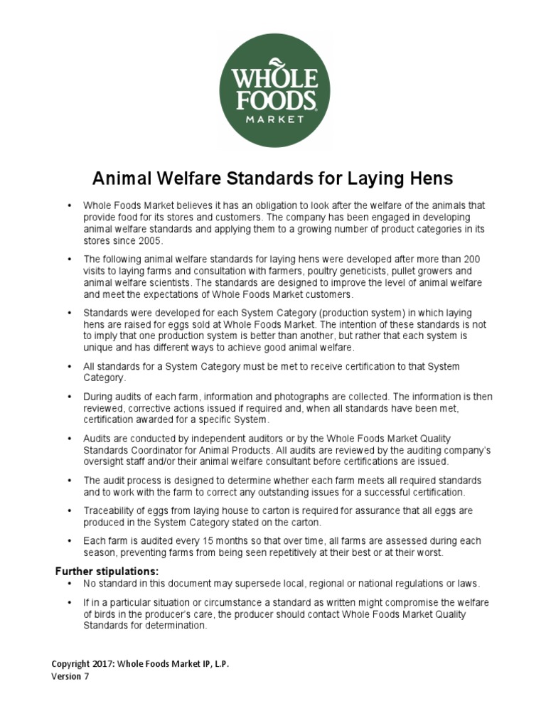 17 08 08 WholeFoodsMarket Animal Welfare Standards For Laying Hens ...