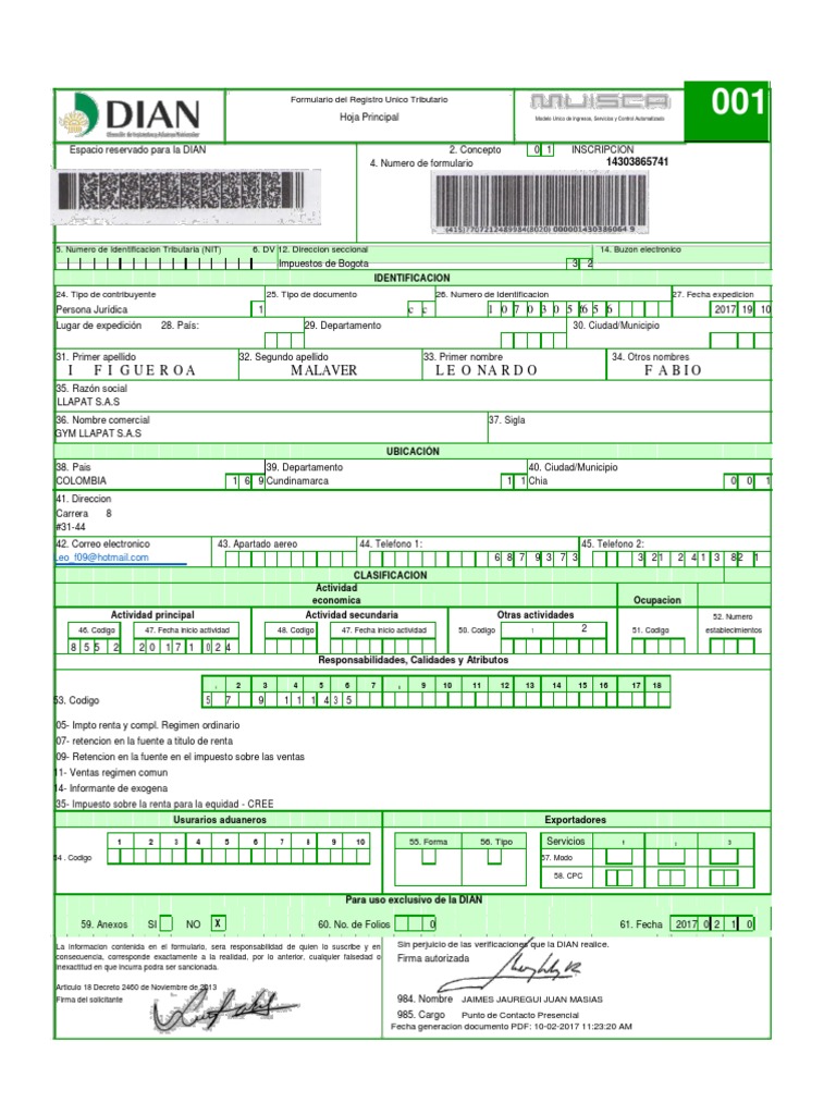 g1 Formulario Rut Dian Muisca | PDF