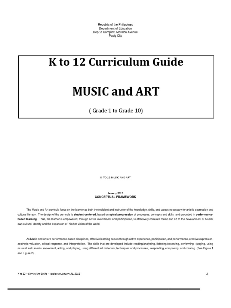 Grade1 10 Music and Art Curriculum Guide | PDF | Singing | Curriculum
