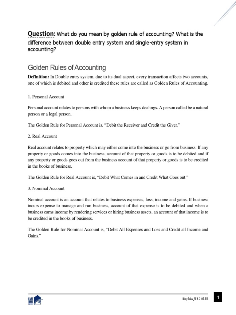 Golden Rules of Accounting Explained | PDF | Debits And Credits ...
