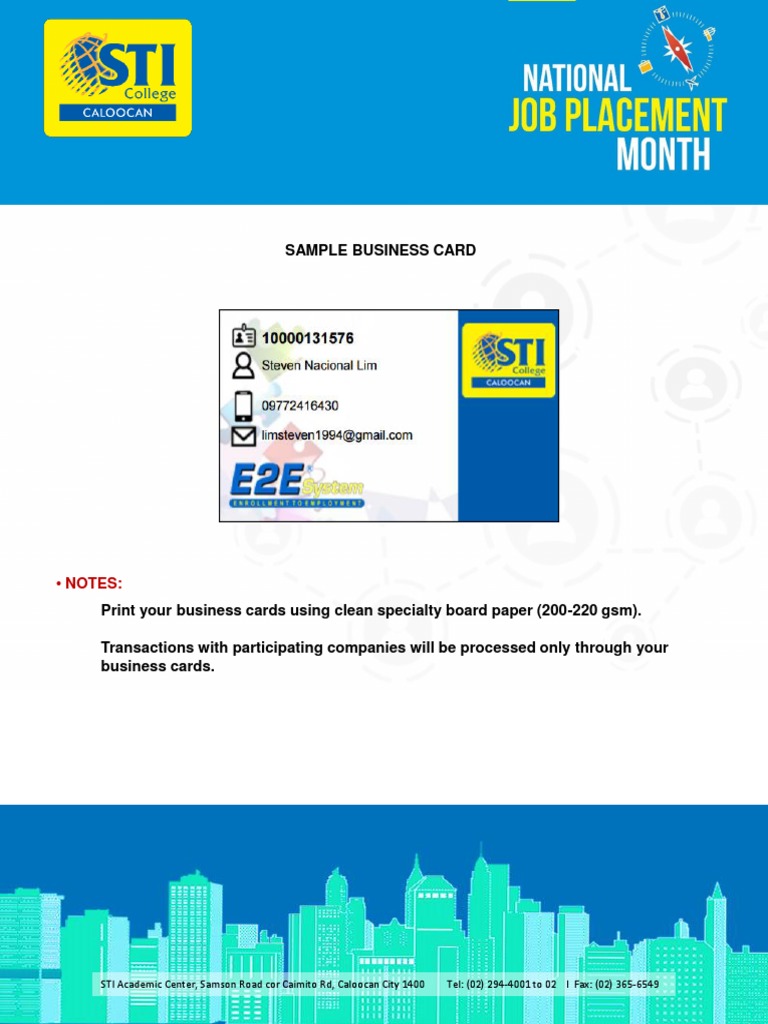 Sample Business Card: - Notes | PDF