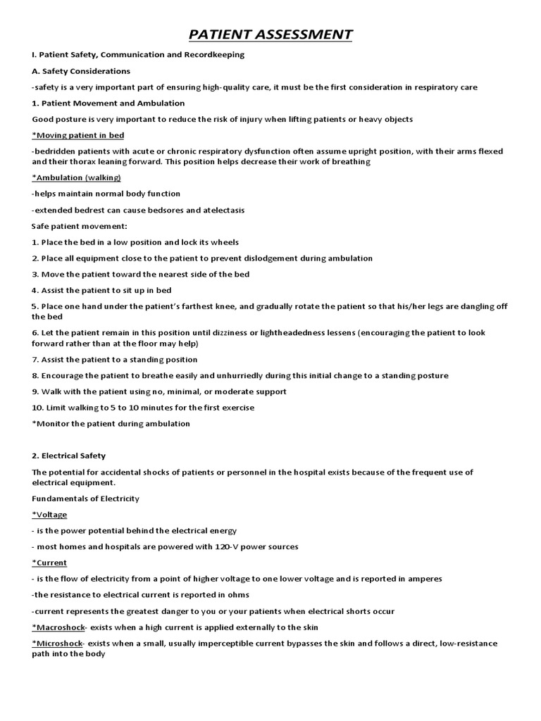 Patient Assessment: I. Patient Safety, Communication and Recordkeeping ...