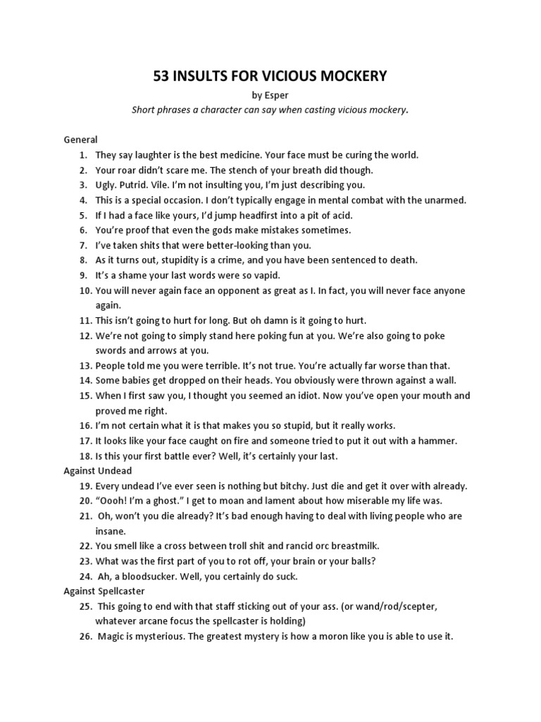 53 Insults for Vicious Mockery | PDF | Fantasy