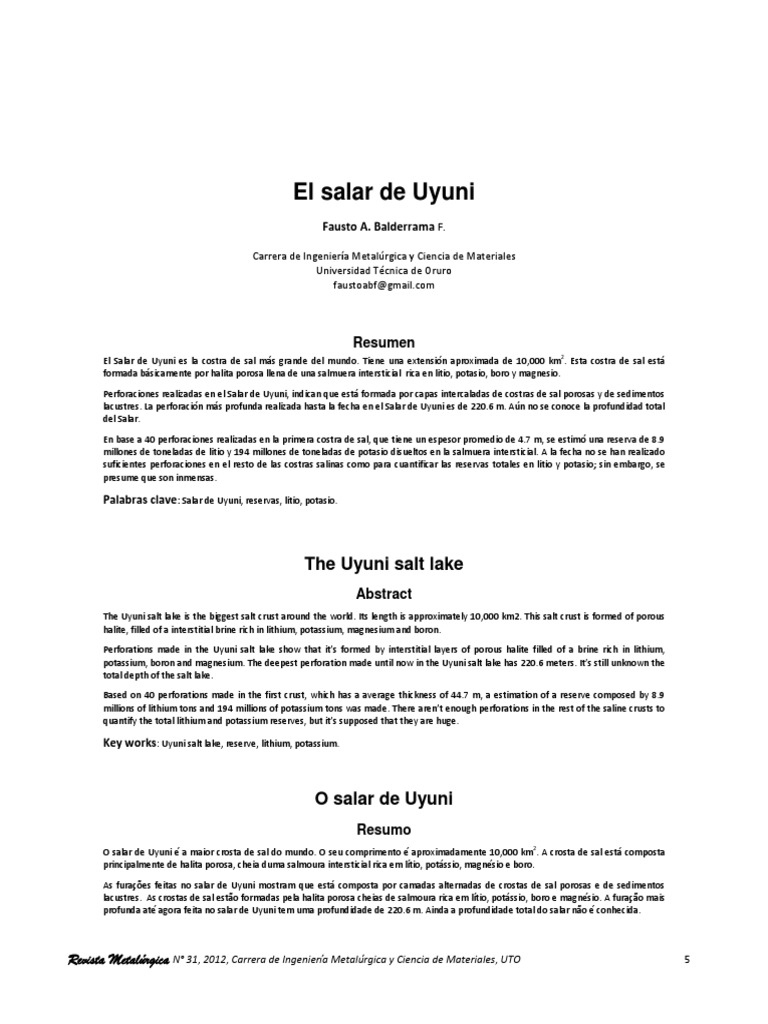 El Salar de Uyuni | PDF | lago | Agua