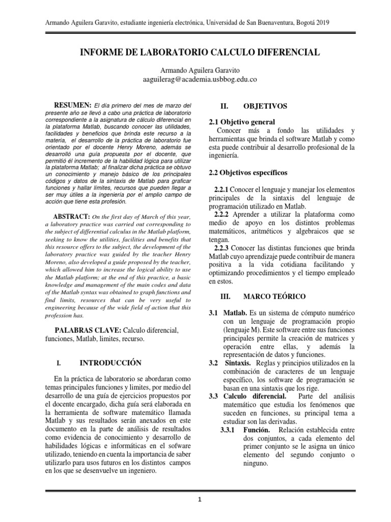 Informe de Laboratorio Armando Aguilera Garavito | PDF | Matlab | Lenguaje de programación