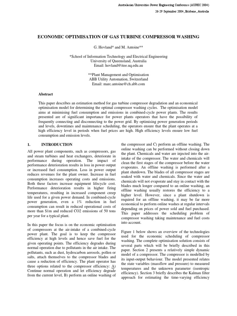 Economic Optimization of Gas Turbine Compressor Washing | PDF | Gas ...