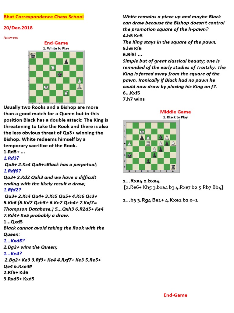 Bhat Correspondence Chess School 20/dec.2018 End-Game: 1.Rd3? 1.Rdf6 ...