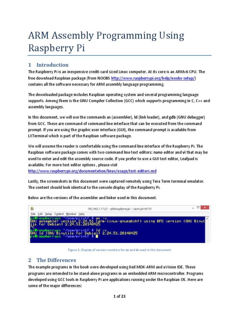 Arm Assembly Programming Using Raspberry Pi Gui Pdf Pdf Integrated