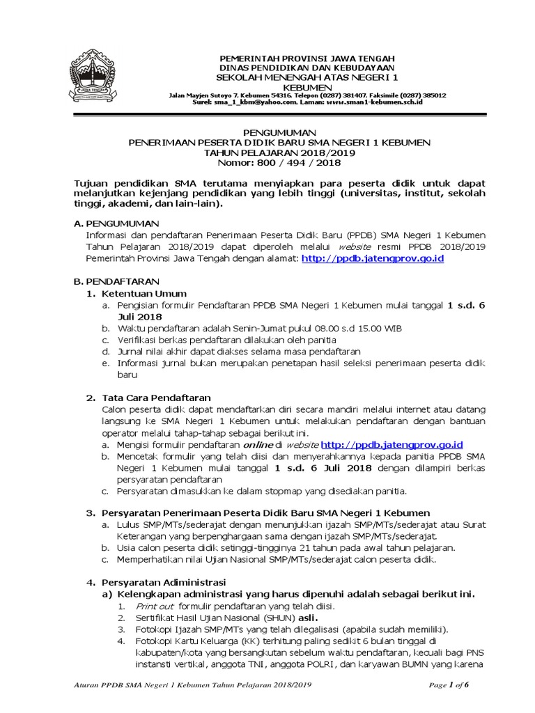 Aturan PPDB Sma N 1 KBM 18 | PDF