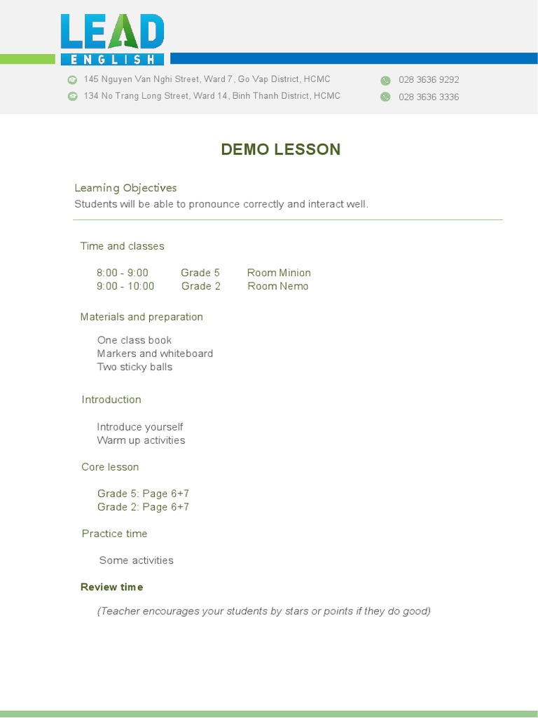 Demo Lesson: Learning Objectives | PDF