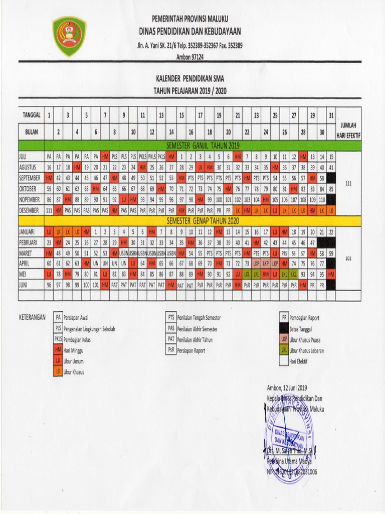 Kalender Pendidikan Sma Tahun Pelajaran 2019-2020 | PDF