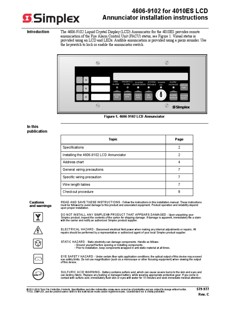 4606-9102 For 4010ES LCD Annunciator Installation Instructions | PDF ...