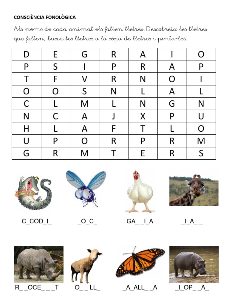 CONSCIÈNCIA FONOLÒGICA Animals | PDF