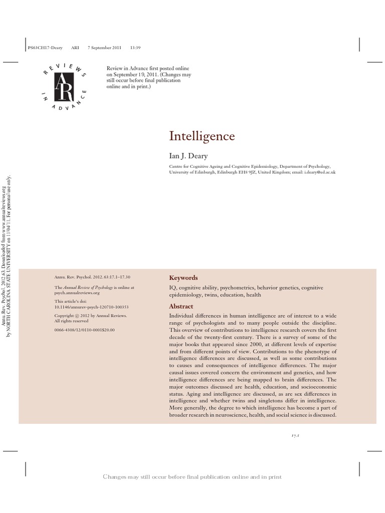 Intelligence: Ian J. Deary | PDF | Intelligence | Epistemology