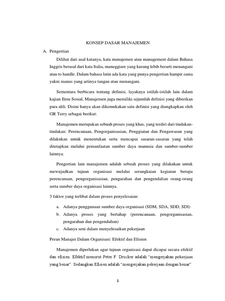 Konsep Dasar Manajemen | PDF