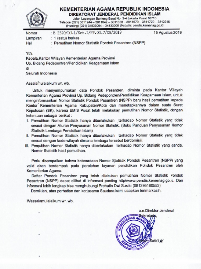 Surat Pemutihan NSPP Pesantren | PDF