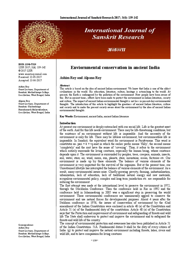 Enviornmental Conservation in Ancient India | PDF | Environmental ...