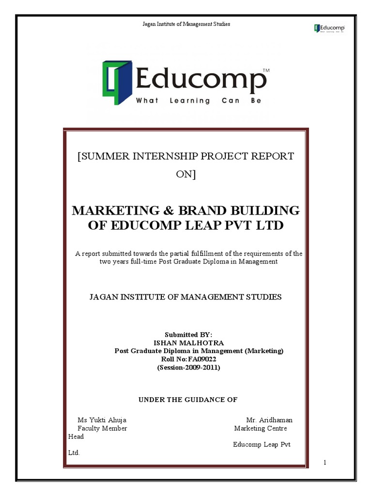 Marketing & Brand Building of Educomp Leap PVT LTD: (Summer Internship Project Report ON) | PDF ...