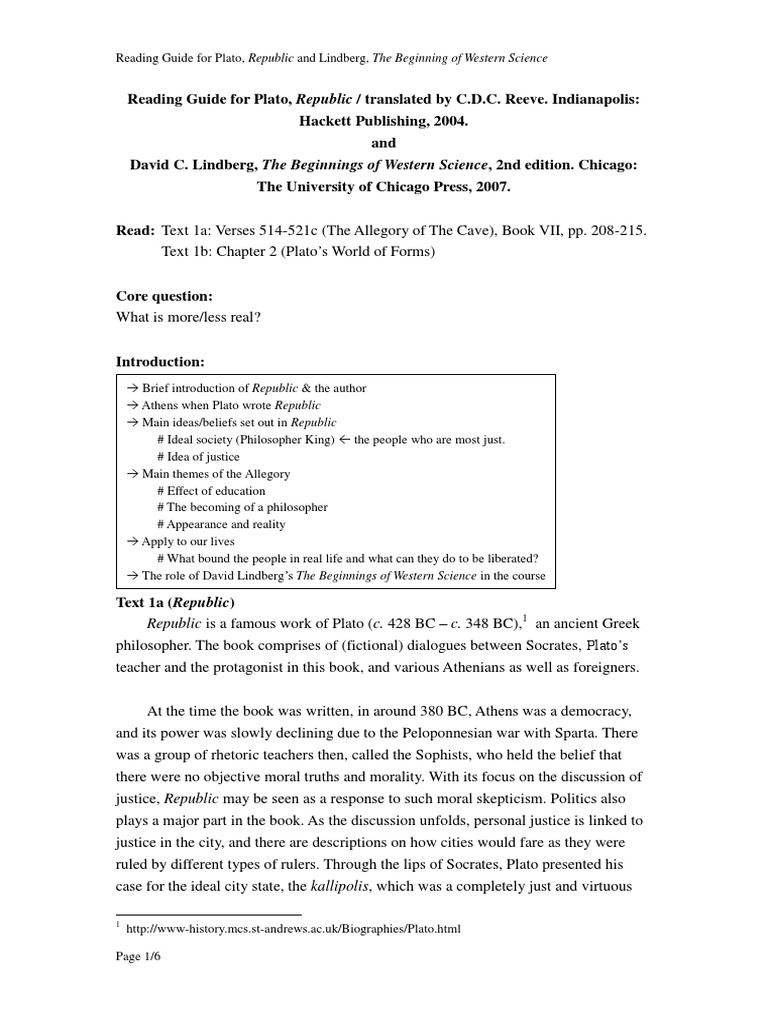 Reading Guide for Plato and Lindberg | PDF | Plato | Socrates