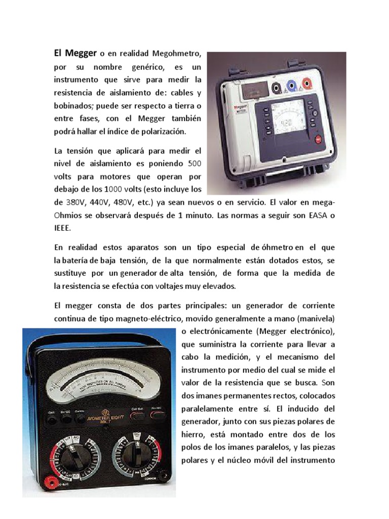 Uso y Funcionamiento del Megger | PDF | Electromagnetismo | Electricidad