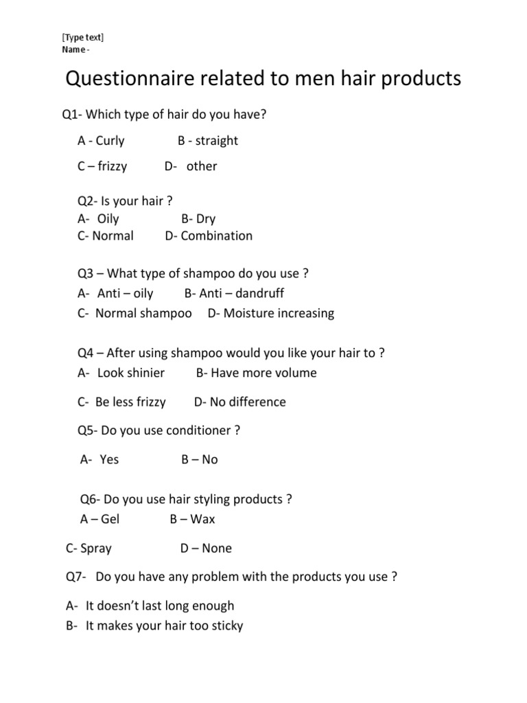 Questionnaire Related To Men Hair Products | PDF