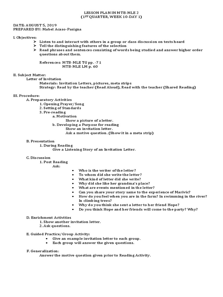 Demo Lesson Plan in MTB 2 | PDF | Behavior Modification | Human Communication