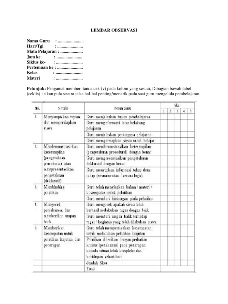 Lembar Observasi Pembelajaran Langsung | PDF