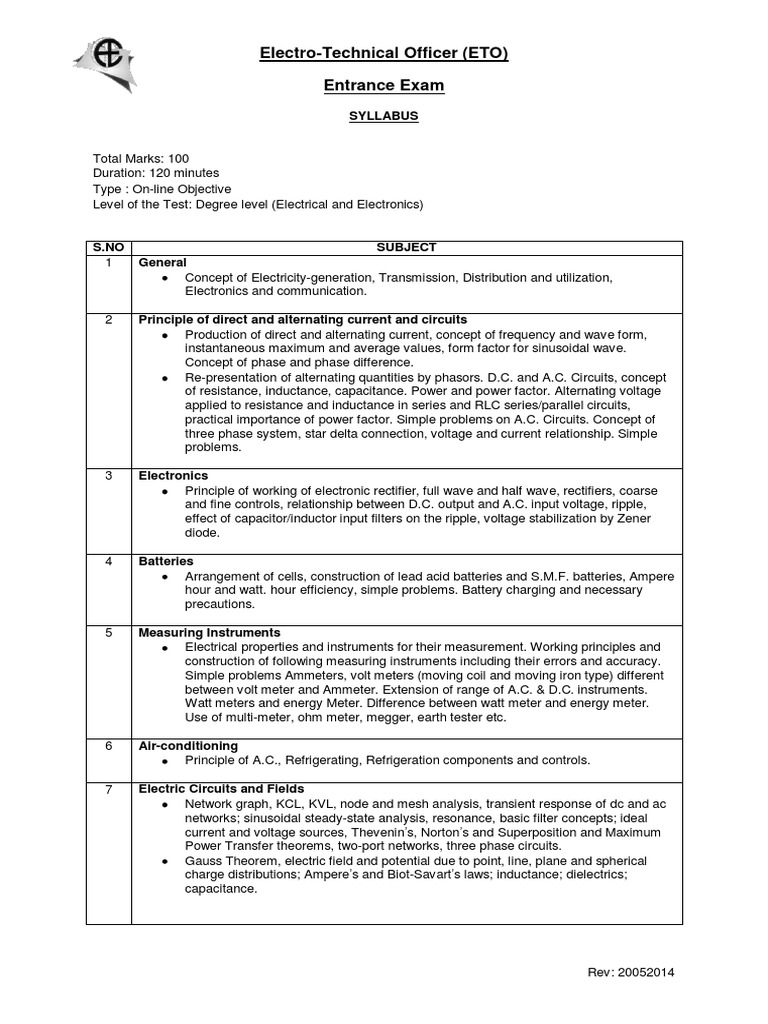 ETO Entrance Exam Syllabus PDF | PDF | Rectifier | Electrical Network