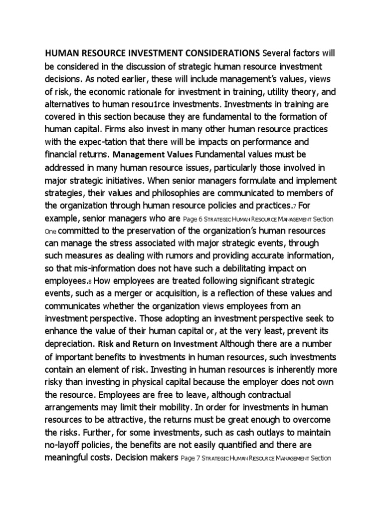 Human Resource Investment Considerations | PDF | Human Capital | Employment