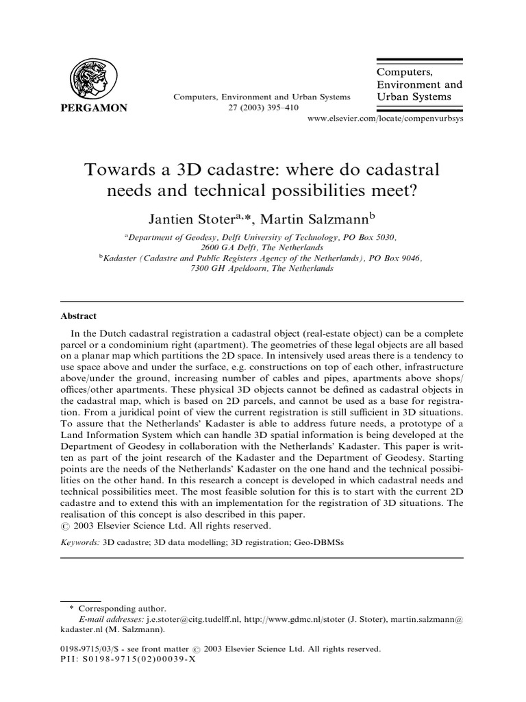 Towards Intersection: Exploring Options for Integrating 3D Spatial Data into Cadastral Systems ...