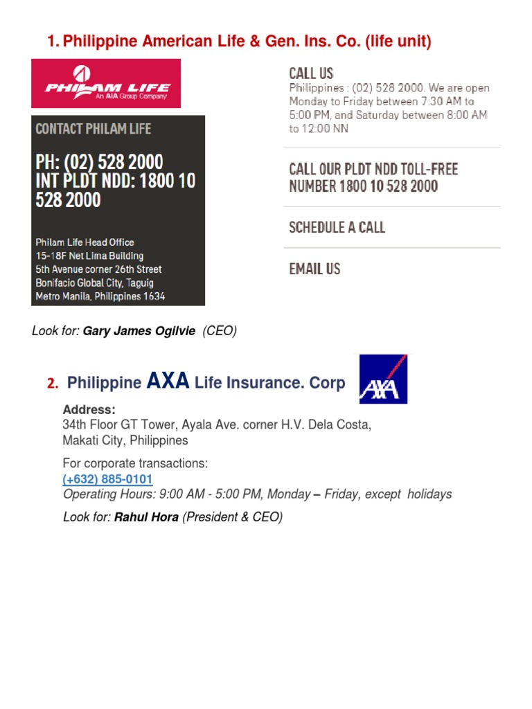Philippine Life Insurance Companies List | PDF | Makati | Metro Manila