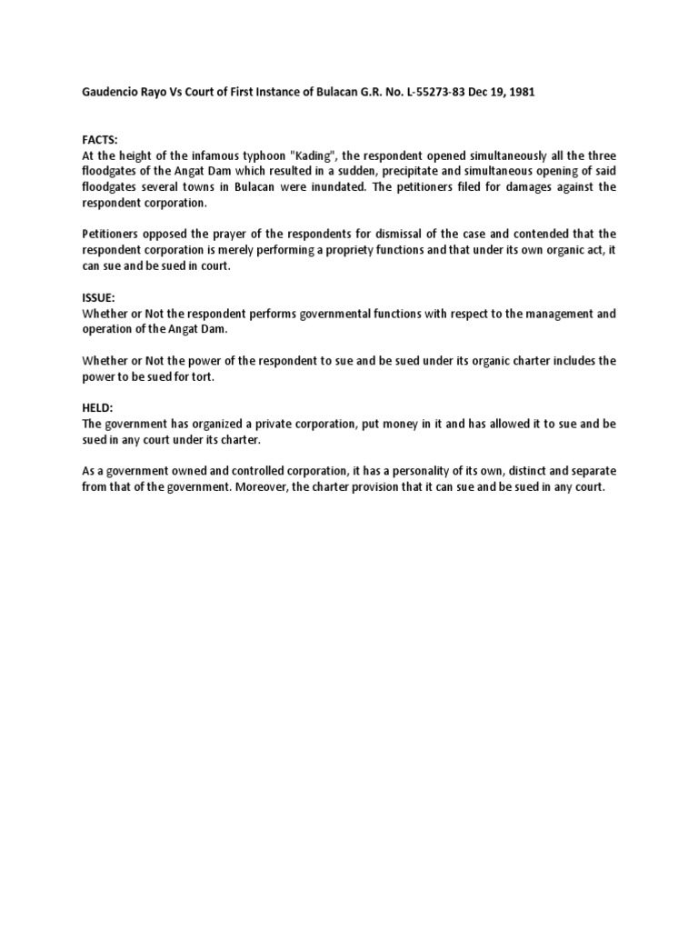 Rayo vs CFI Bulacan: Typhoon Kading Case | PDF | Finance & Money ...