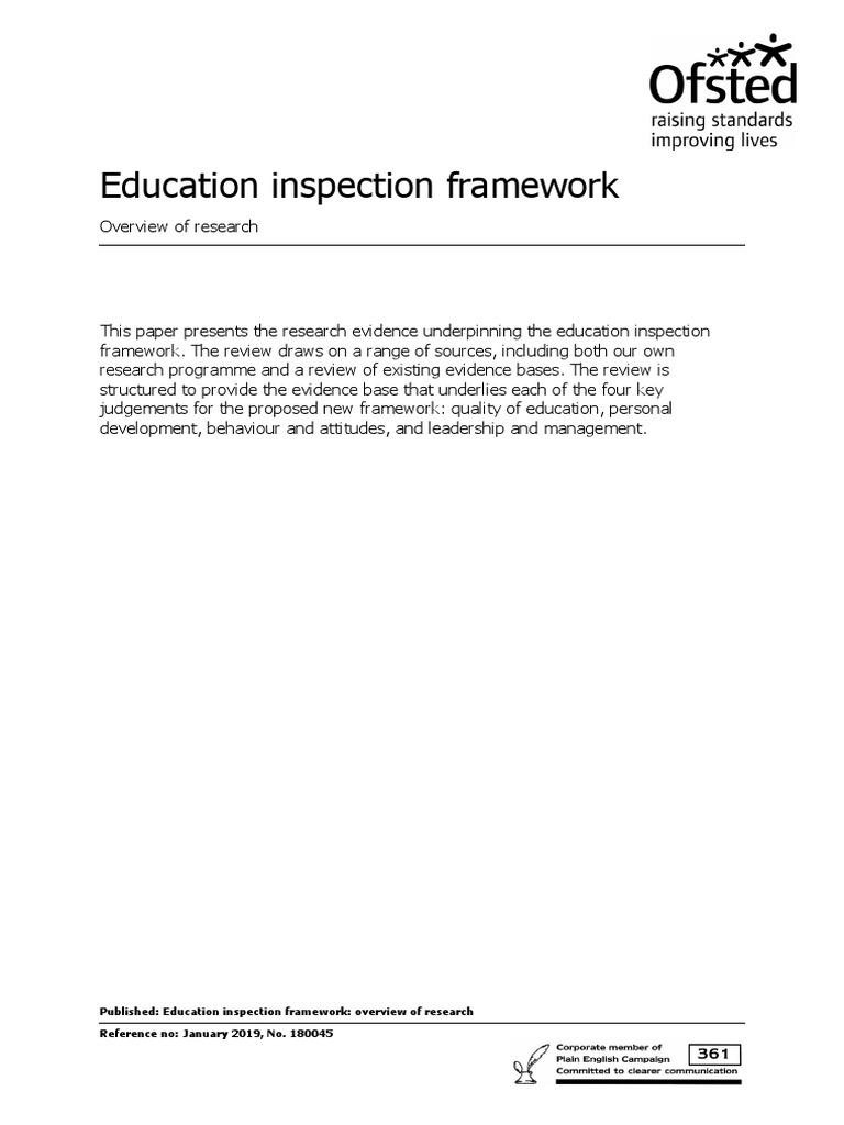 Research For EIF Framework 100619 16 | PDF | Curriculum | Teachers