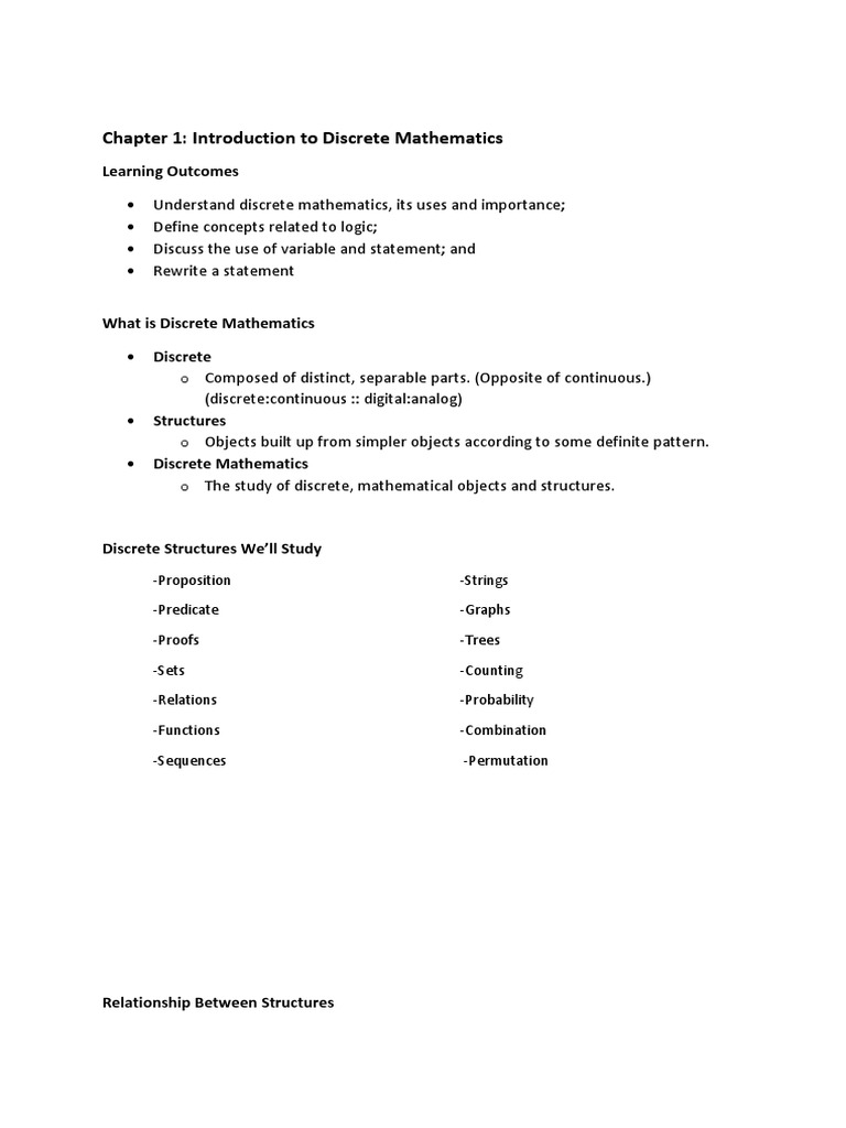 Chapter 1: Introduction To Discrete Mathematics: Learning Outcomes ...