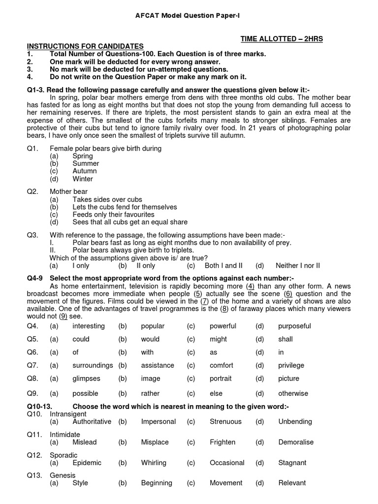 AFCAT Free Model Papers | PDF | Bears | Polar Bear