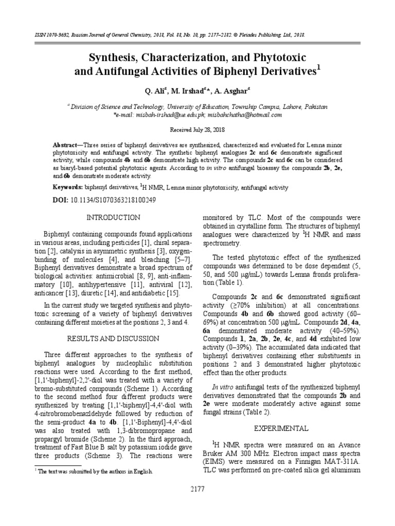 Synthesis, Characterization, and Phytotoxic and Antifungal Activities of Biphenyl Derivatives ...