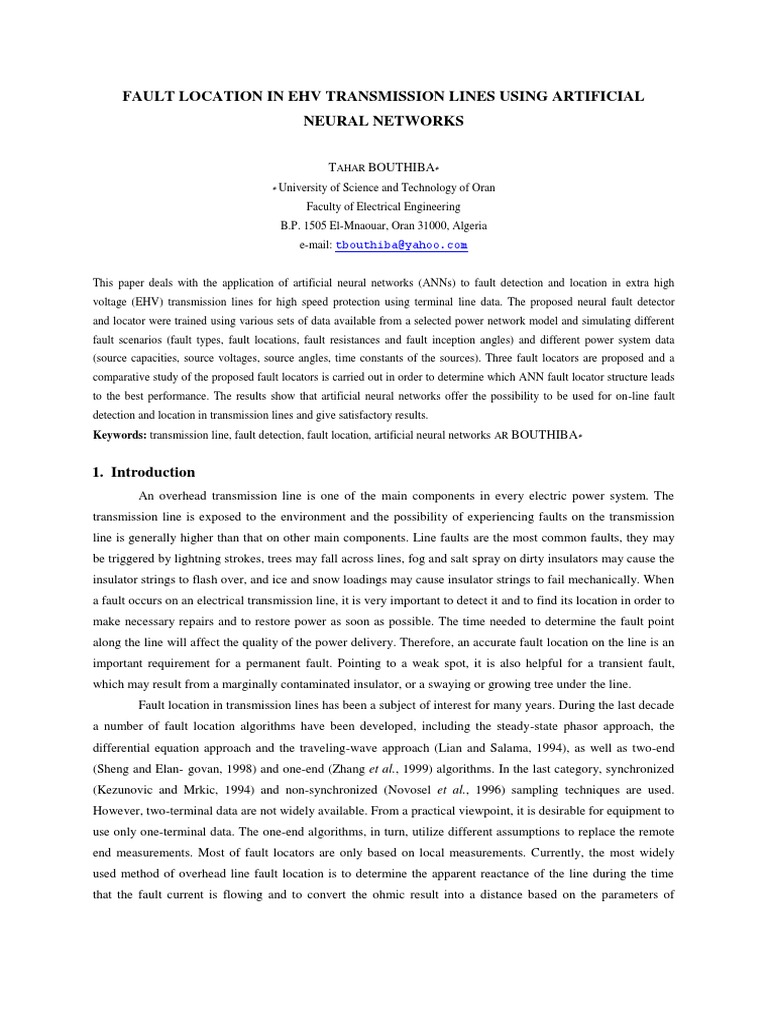 Fault Location in Ehv Transmission Lines Using Artificial Neural Networks | PDF | Artificial ...