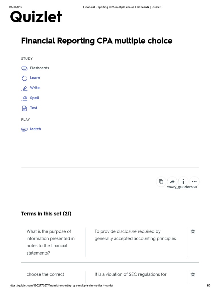 Financial Reporting CPA Multiple Choice Flashcards - Quizlet | PDF ...