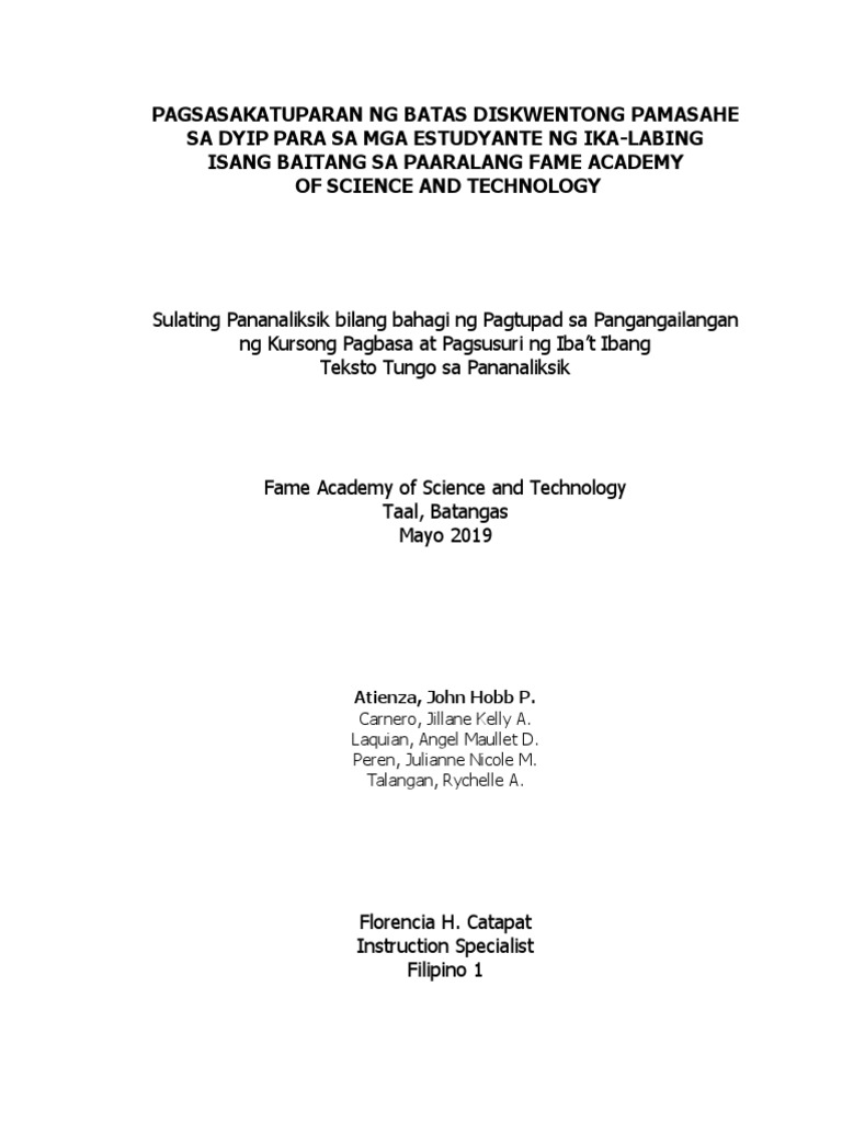 Pagsasakatuparan NG Batas Diskwentong Pamasahe Sa Dyip para Sa Mga ...